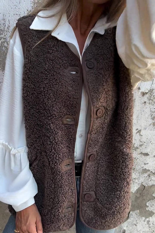 Nikki™ | Textured sherpa button-front longline vest